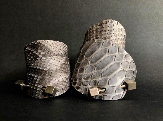 Wide Leather Cuff Adjustable Leather Wristband Python Cuff | Etsy