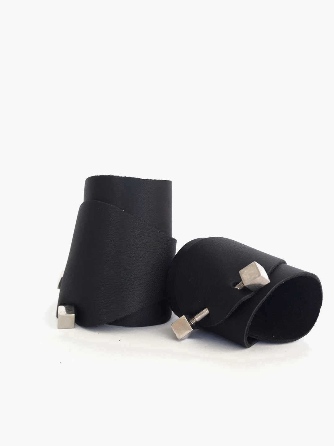 Embossed Black Leather Wristband, Black Leather Cuff That Closes With a ...