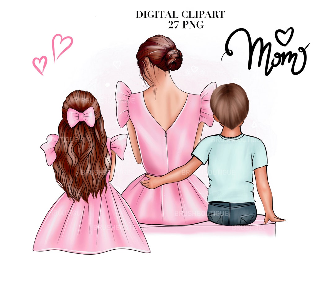 Mother Daughter and Son Clipart, Mom 2 Kids Clipart, Mom Clipart, Mommy Clipart, Mother’s Day ...