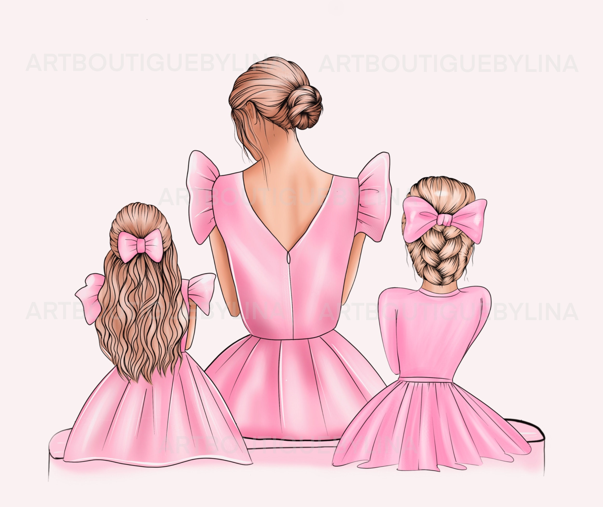 Mother & Two Daughters Clipart: Mom and Kids PNG (digital Download) - Etsy
