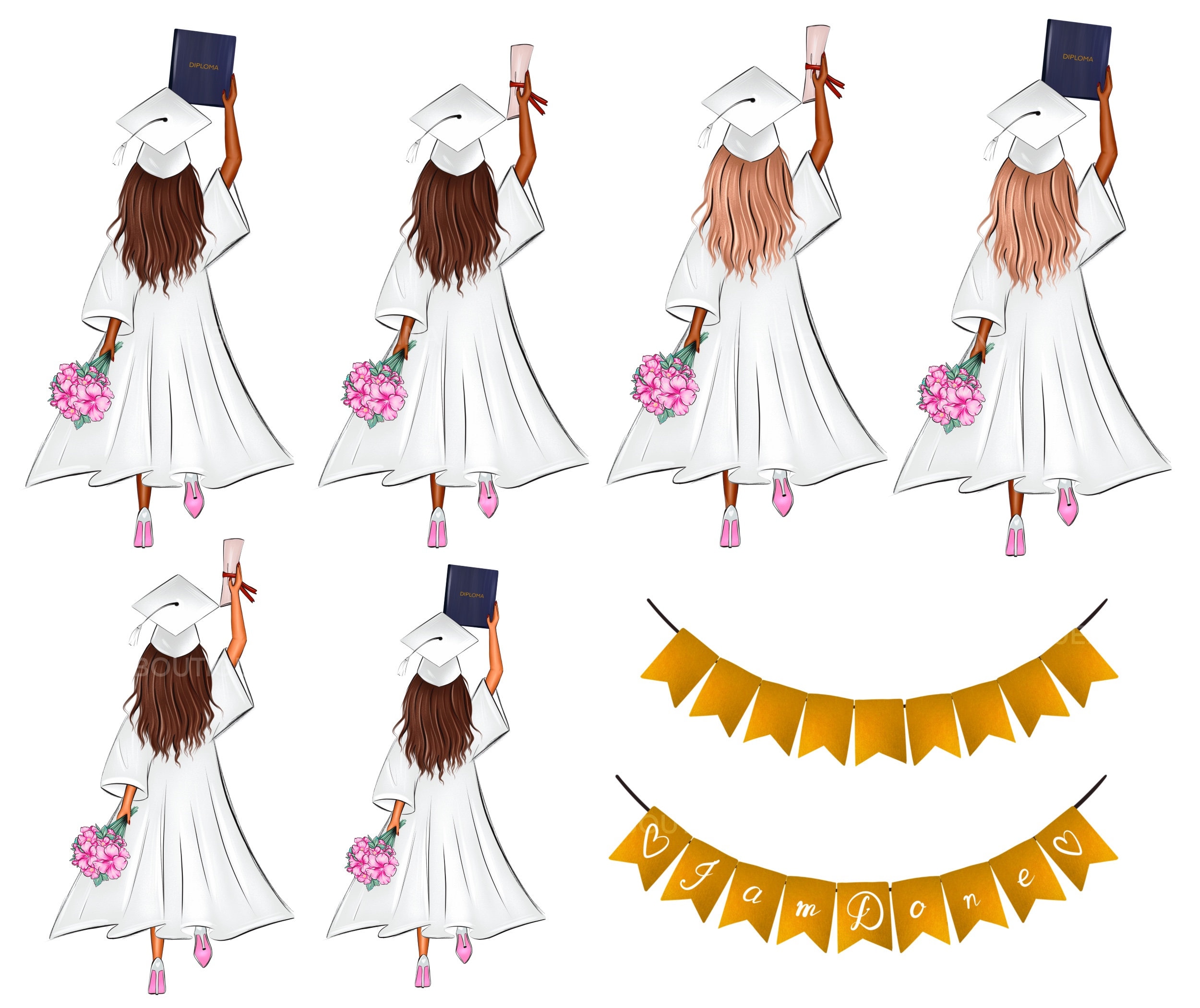 Graduation Girls Clipart Graduation Clipart Grads Friends - Etsy
