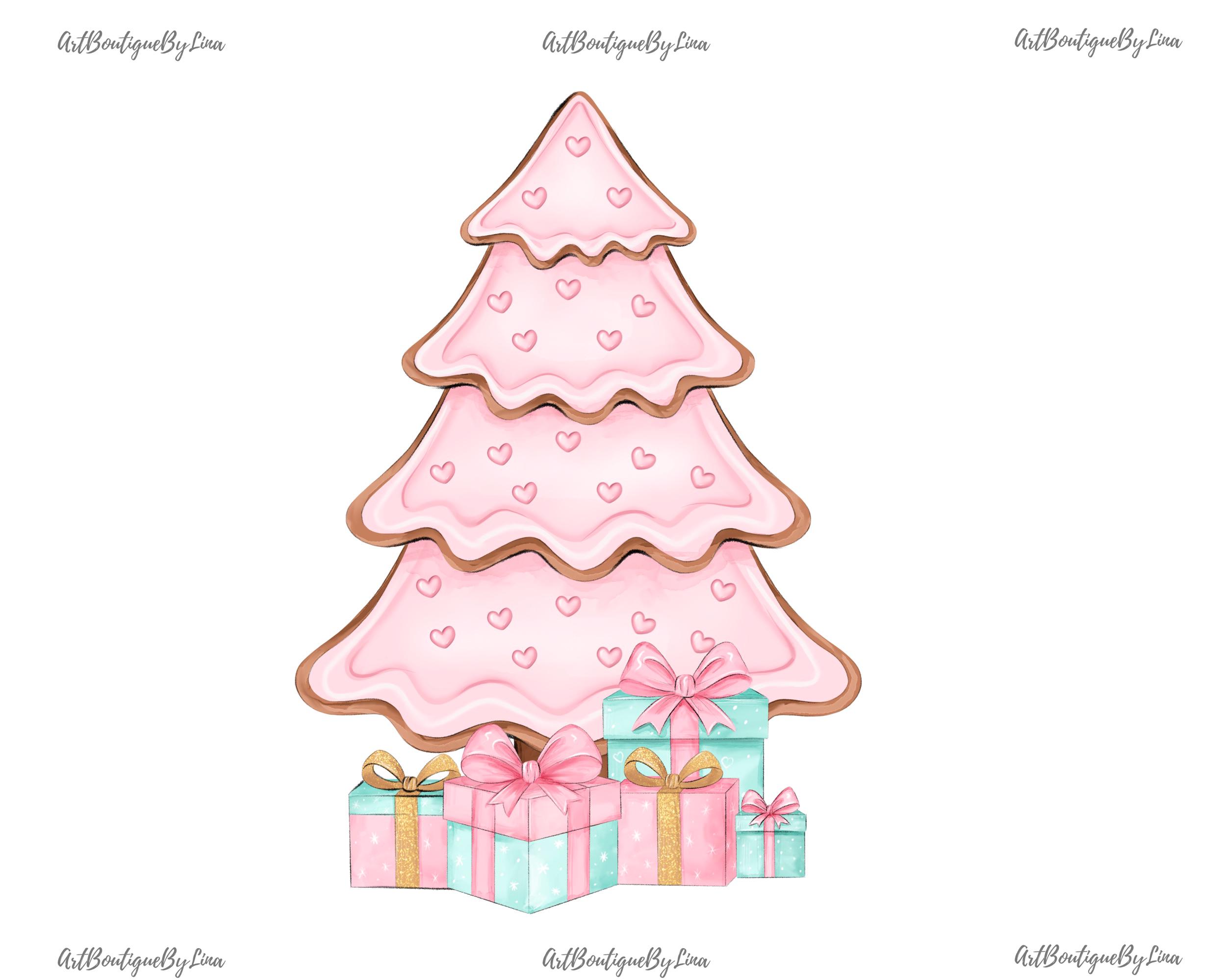 Pink Gingerbread Cookie Clipart Bundle | Watercolor Christmas PNG ...