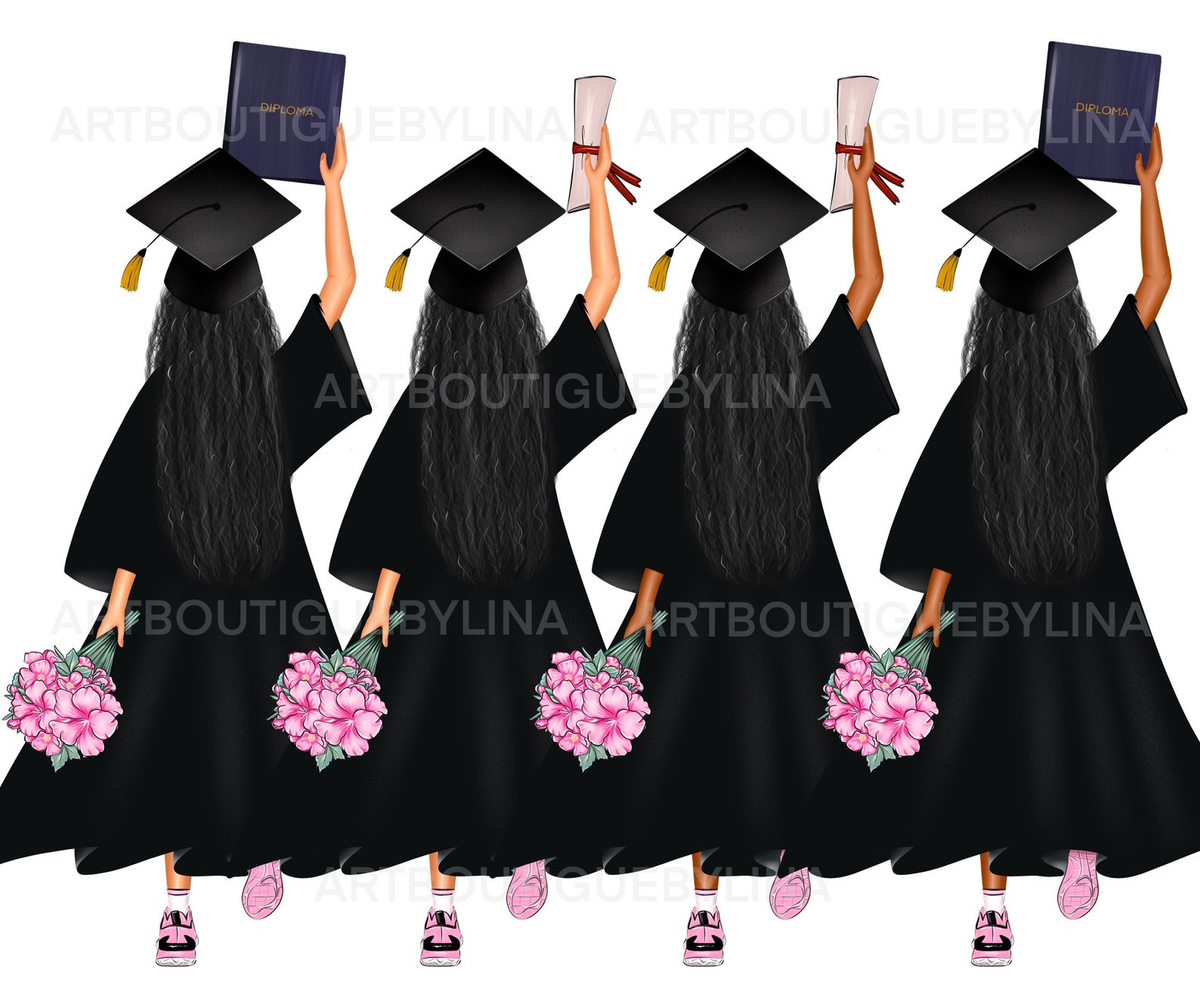 Graduation Girls Clipart Graduation Clipart Grads Friends - Etsy