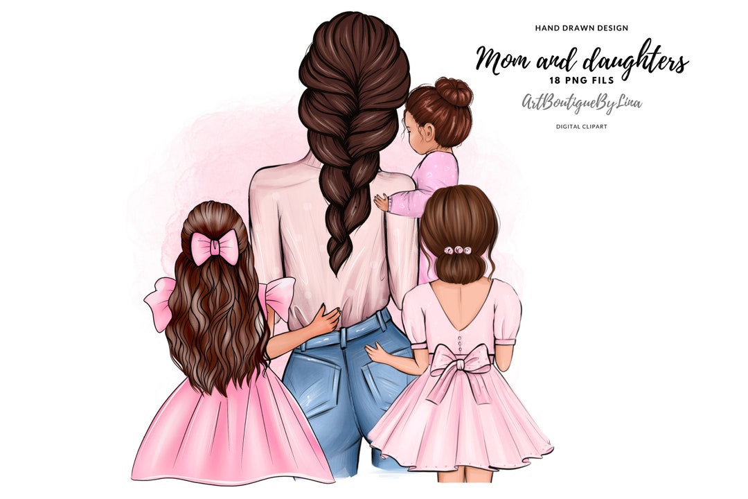 Mother Three Daughters Clipart, Mom 3 Kids Clipart, Mom Clipart, Mommy Clipart, Mother’s Day ...