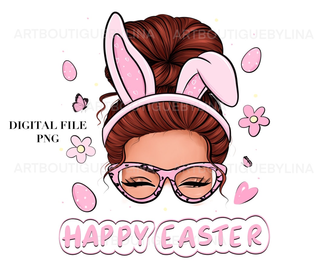 Rad Hair Easter Bunny PNG: Messy Bun Sublimation Design (digital ...