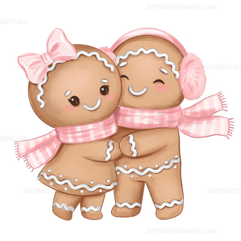 Pink Winter Gingerbread Set PNG, Digital Design | Commercial Use - Etsy