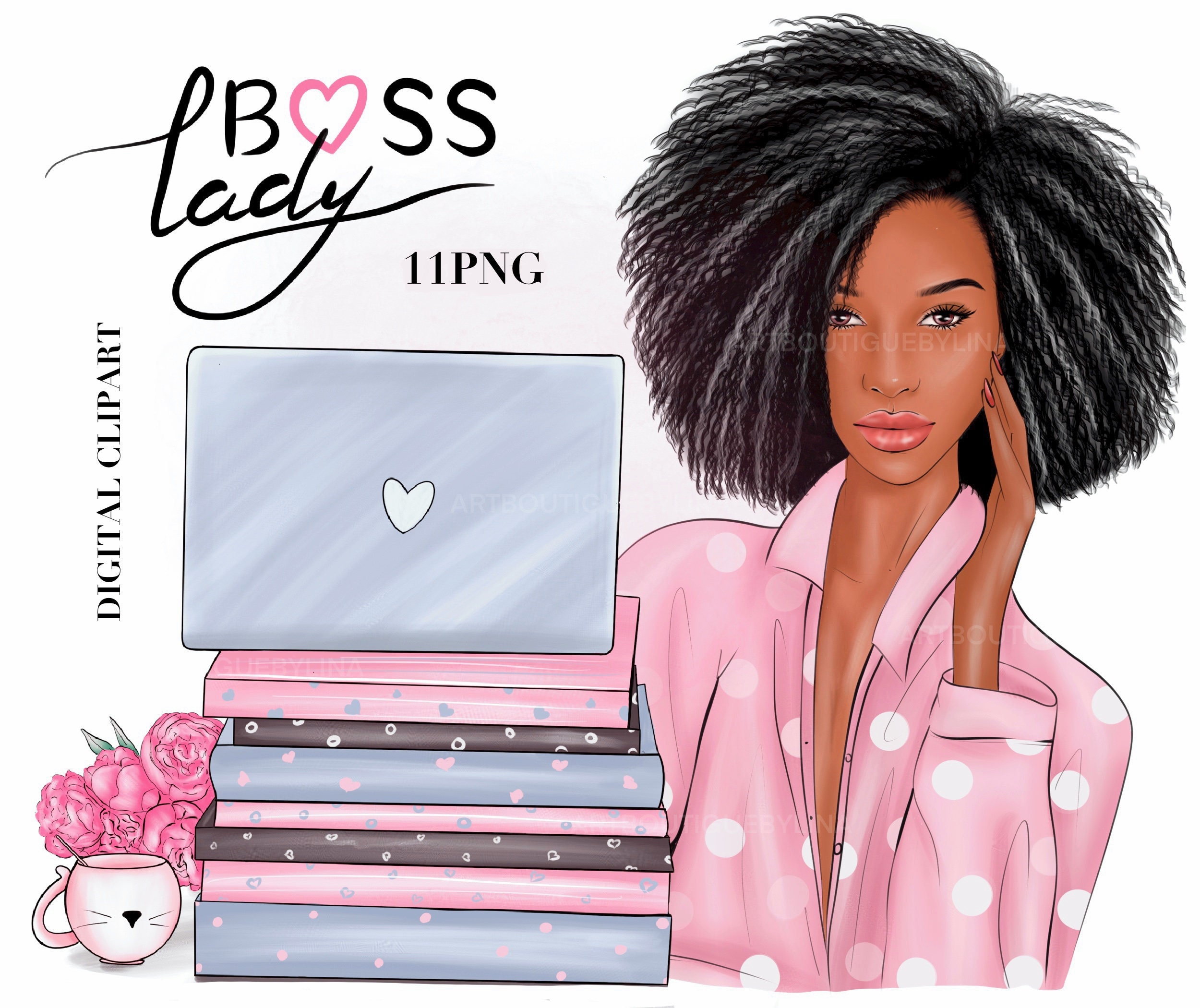 Afro Woman Boss Girl clipart Boss Lady ClipartBoss Babe - Etsy México