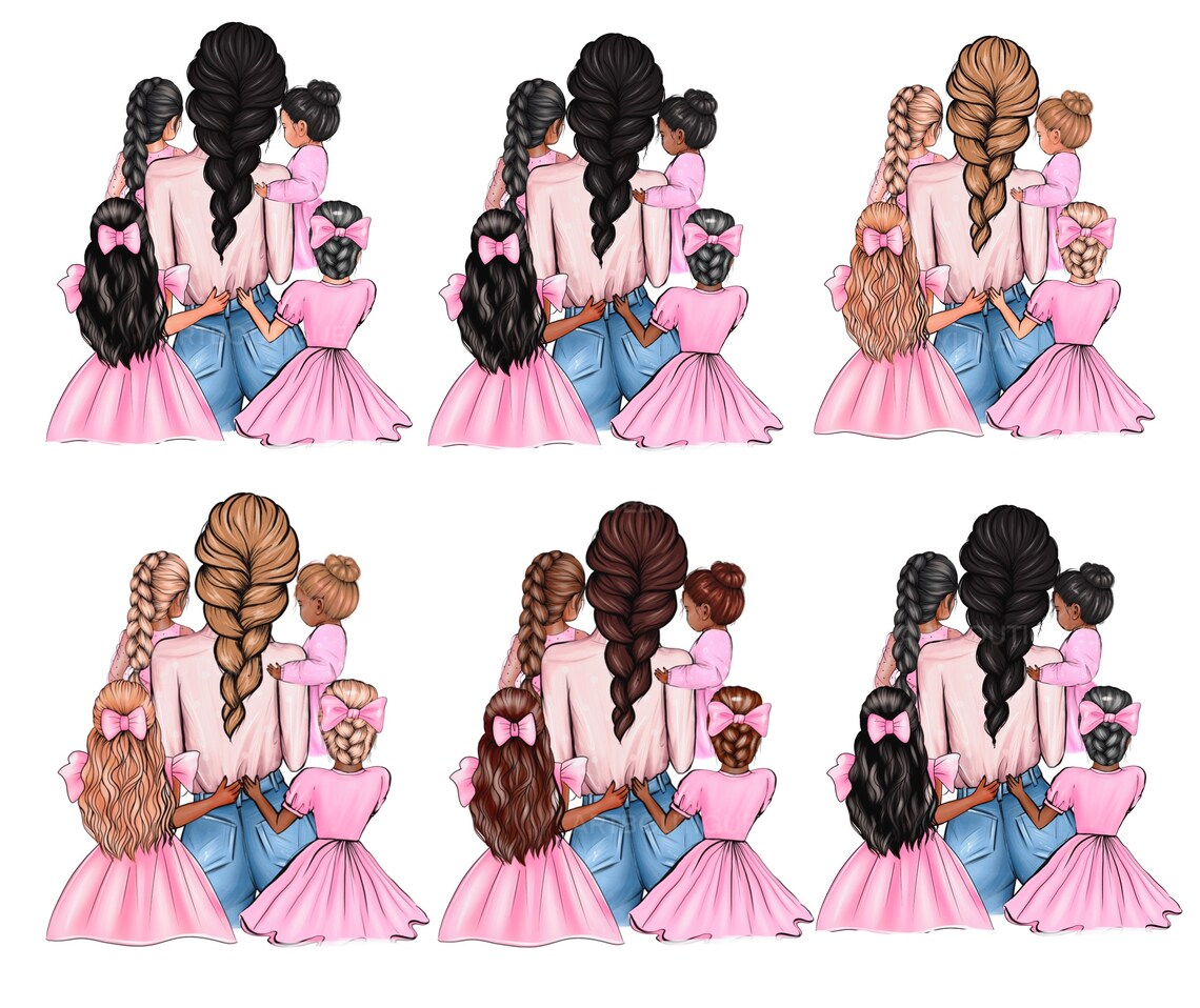 Mother & Daughters Clipart: Mom With 4 Girls (PNG Digital Download) - Etsy