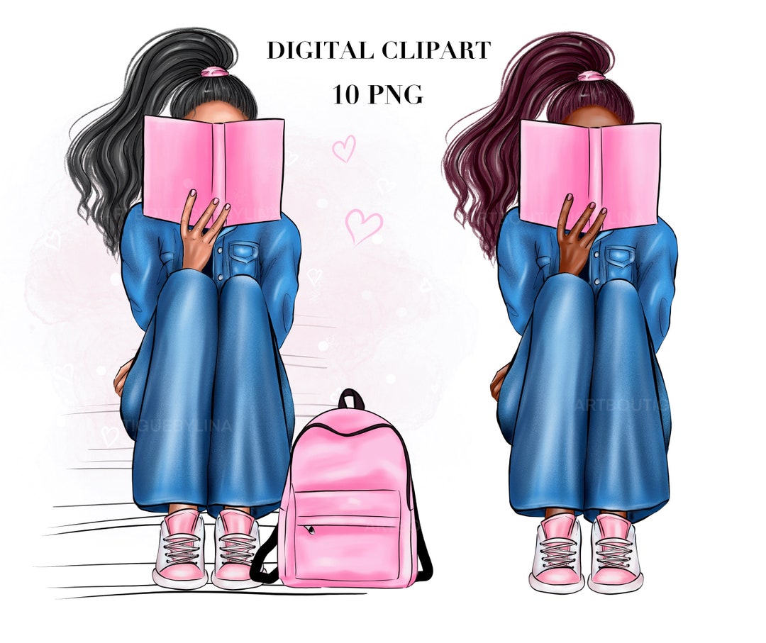 Back to School Clipart, Book Clipart, Reading Clipart, Denim Girl ...