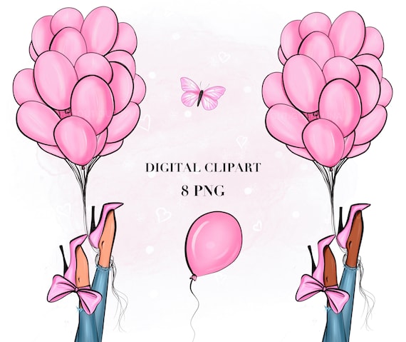 Party Girl Clipart Pastel Balloons Clipart Hand Painted - Etsy