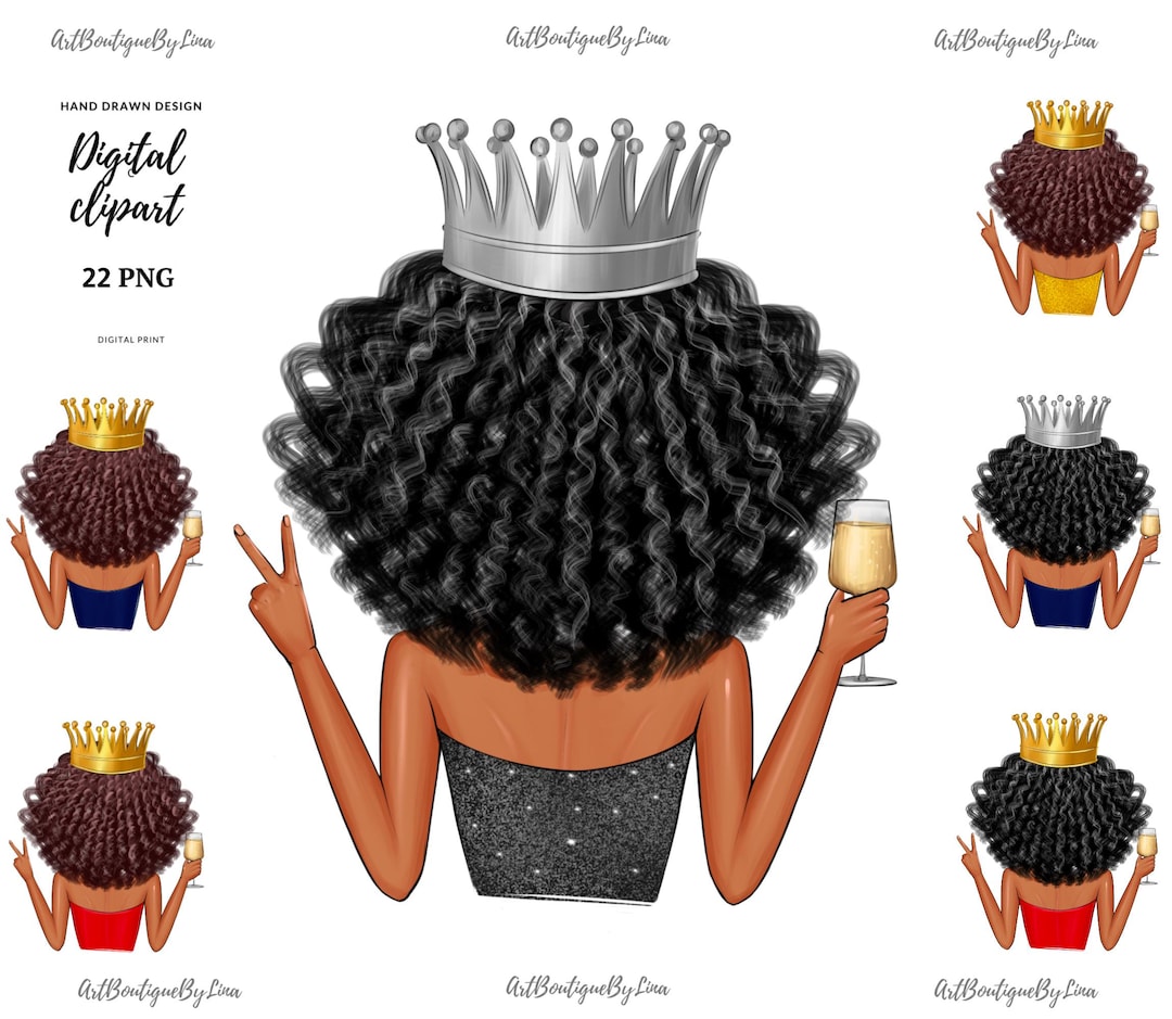 Black Woman Birthday Clipart: Party PNG, African American Queen ...