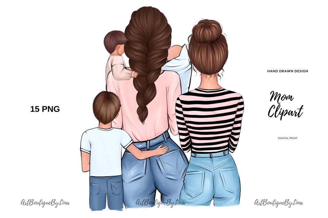 Mom of Four Kids Clipart: Mother's Day PNG Graphics - Etsy