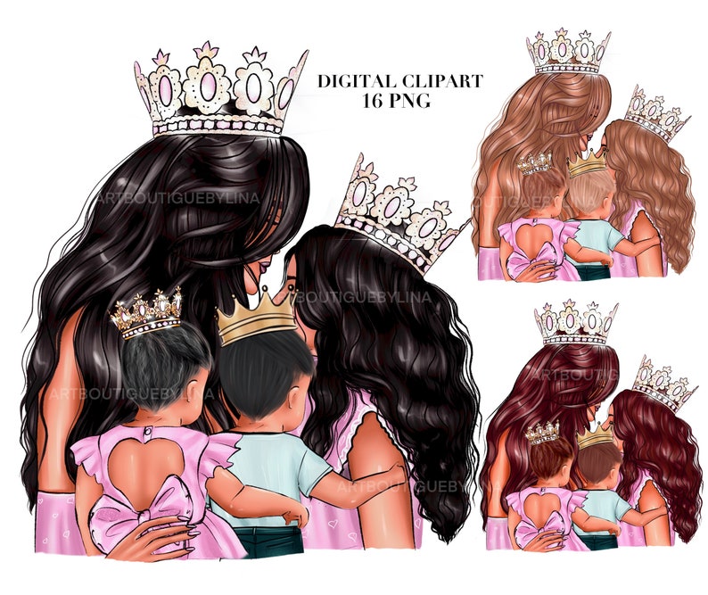 Mother Daughter and Two Sons Clipart Mom 3 Kids Clipart Mom - Etsy