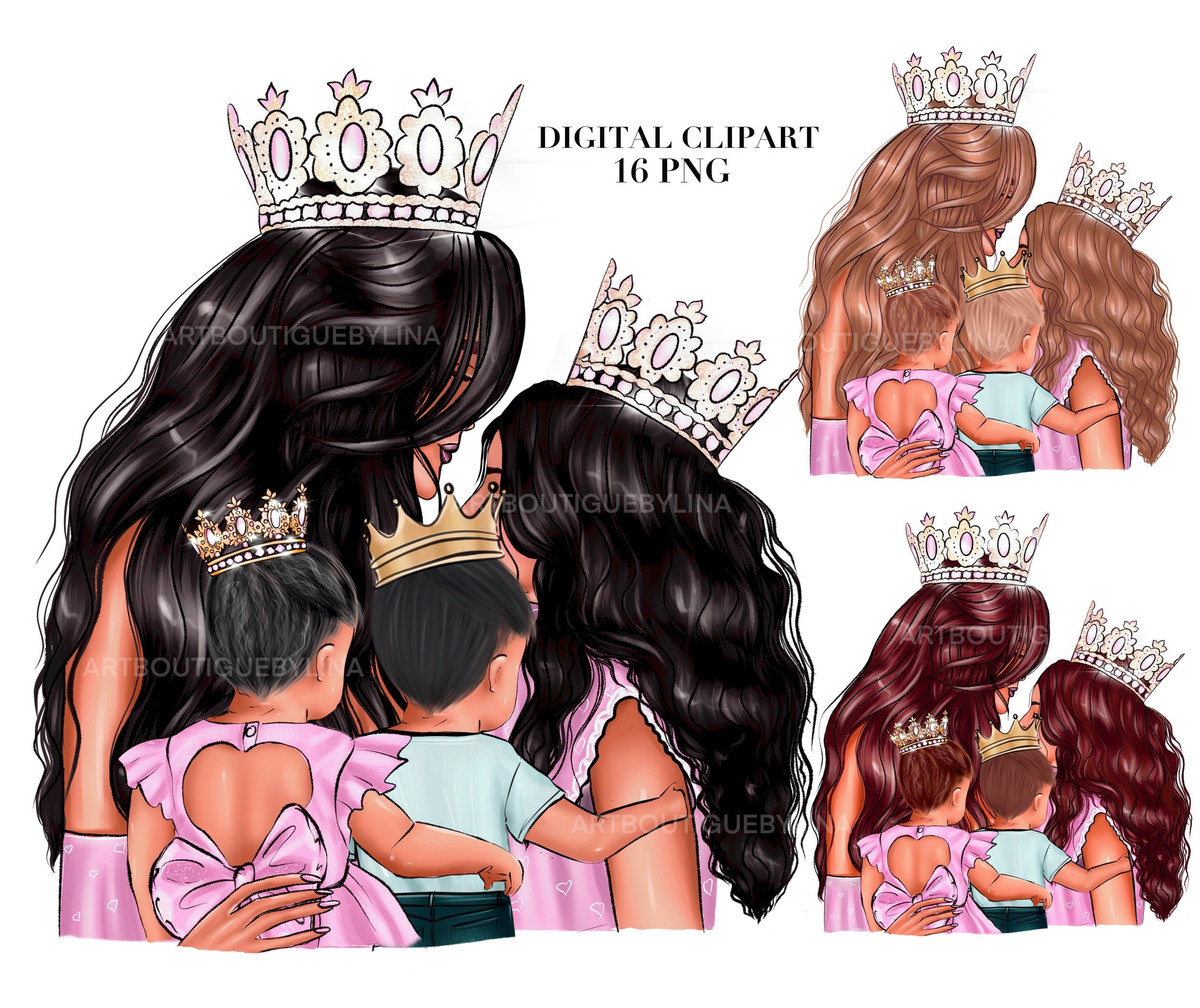 Mother Daughter and Two Sons Clipart Mom 3 Kids Clipart Mom - Etsy UK