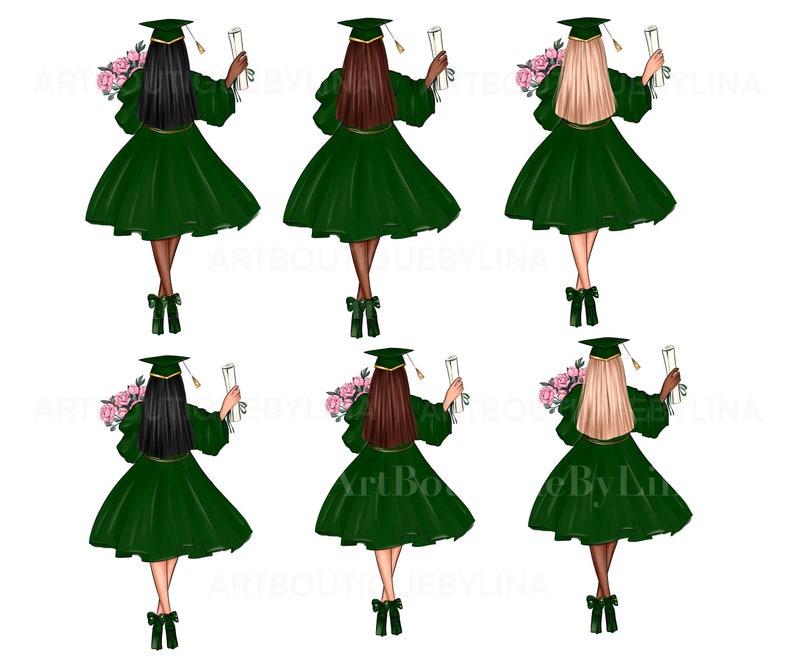 Green Gown Graduation Girls Clipart: Diploma Friends (PNG Digital ...
