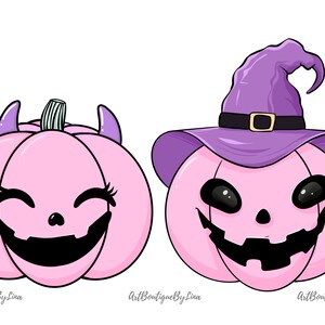 Cute Pink Halloween Pumpkin Clipart Set, Pumpkin Faces PNG, Spooky ...