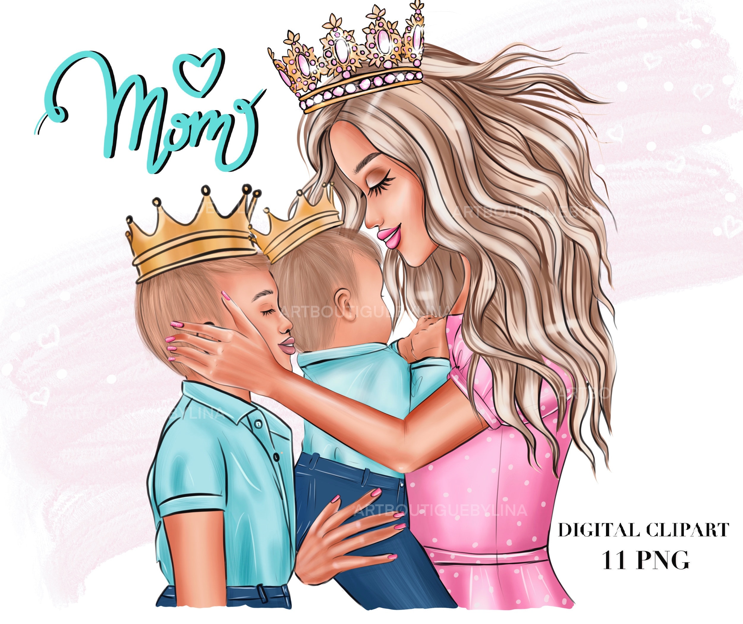 Mother Sons Clipart Mom Two Boys Clipart Mommy Clipart - Etsy UK