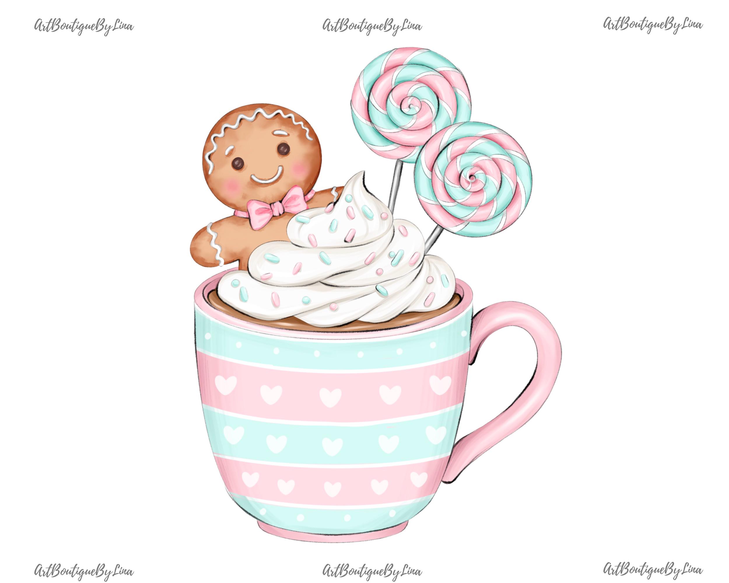 Pink Gingerbread Cookie Clipart Bundle | Watercolor Christmas PNG ...
