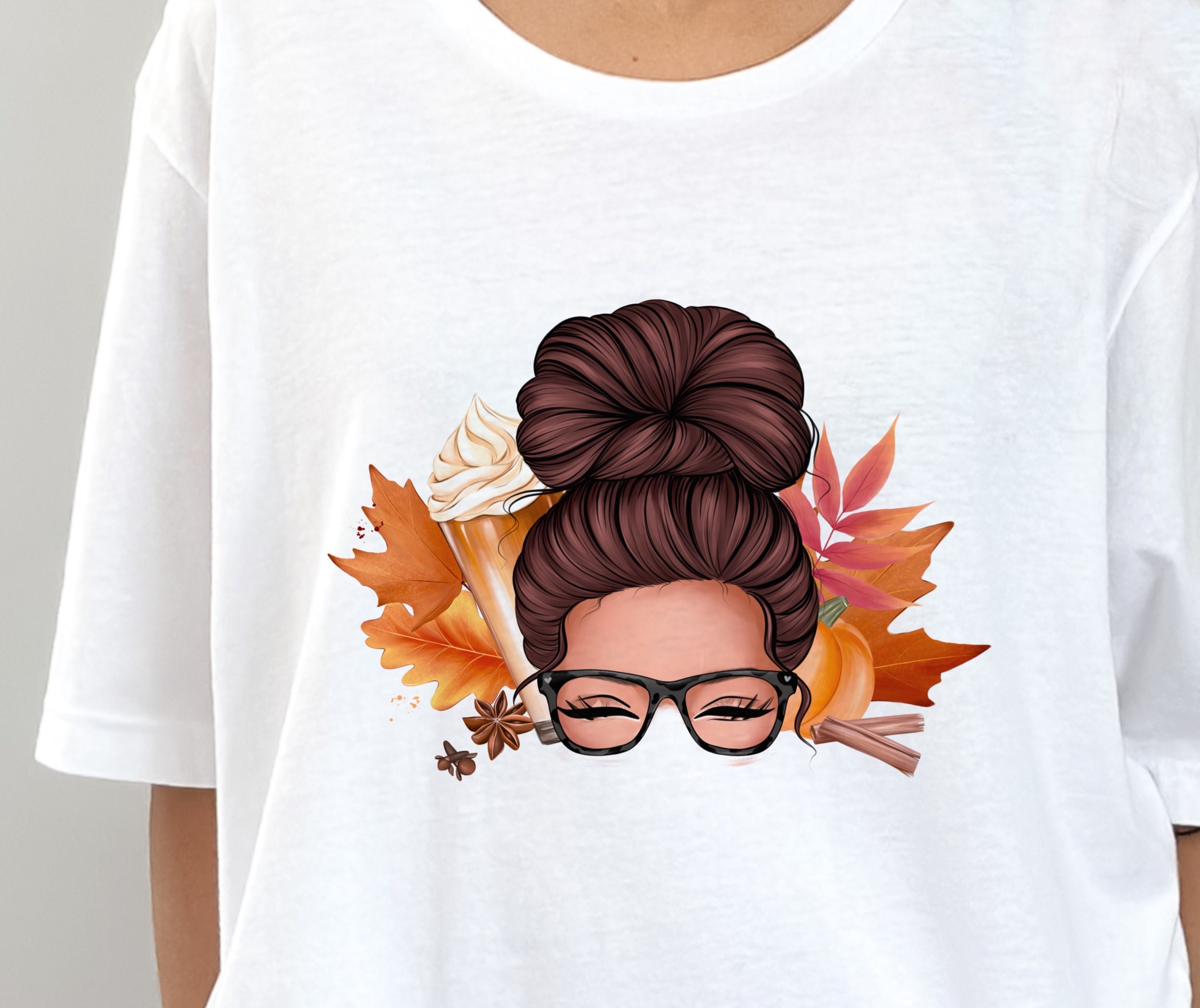 Messy Bun Fall Girl PNG, Coffee Latte, Autumn Design (digital Download ...