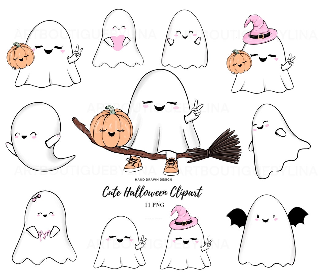 Cute Halloween Clipart | Ghost Clipart | Hand Drawn Halloween ...