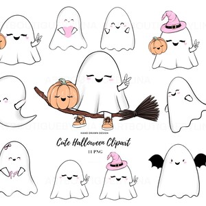 Cute Halloween Clipart | Ghost Clipart | Hand Drawn Halloween ...