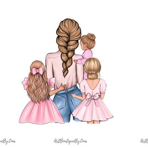 Mother Three Daughters Clipart, Mom 3 Kids Clipart, Mom Clipart, Mommy Clipart, Mother’s Day ...