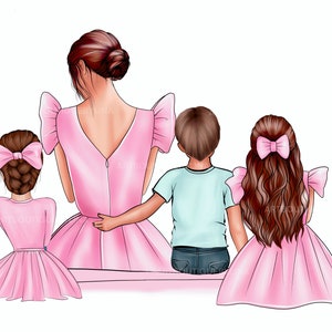 Mother Two Daughter and Son Clipart, Mom 3 Kids Clipart, Mom Clipart, Mommy Clipart, Mother’s ...