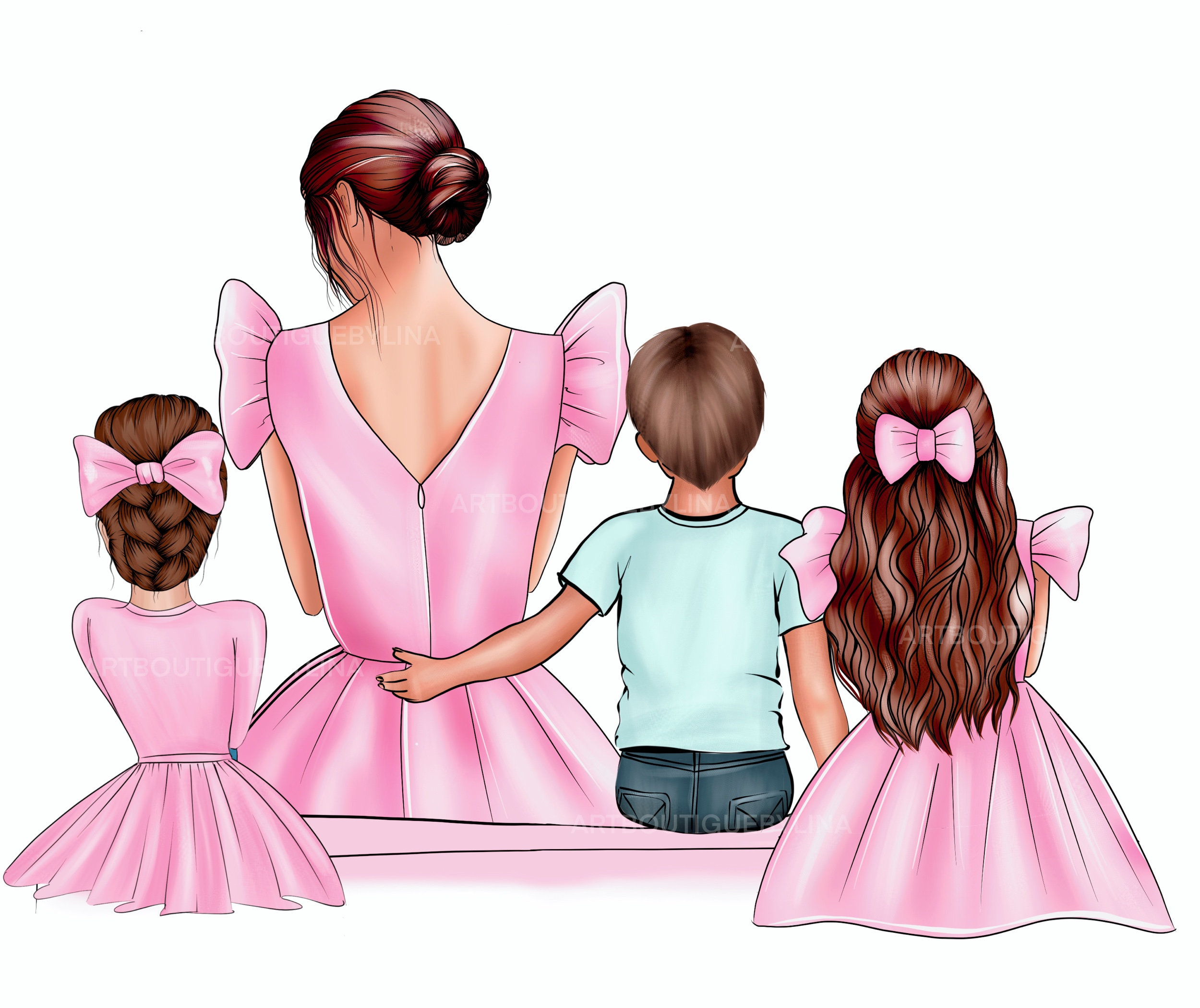 Mother Two Daughter and Son Clipart Mom 3 Kids Clipart Mom - Etsy