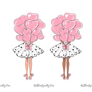 Pink Girl With Heart Balloon Clipart, Girl Celebration PNG With Heart ...
