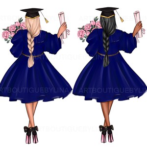 Graduation Girls Clipart: Royal Blue Gown, Diploma (PNG Digital ...