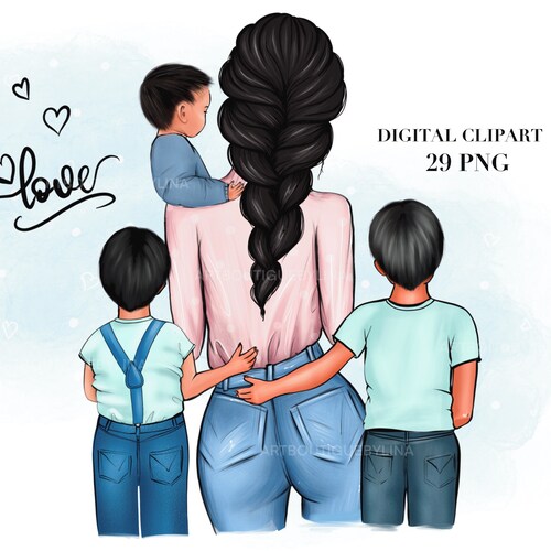Mother Sons Clipart Mom Boys Clipart Mom Clipart Mommy - Etsy