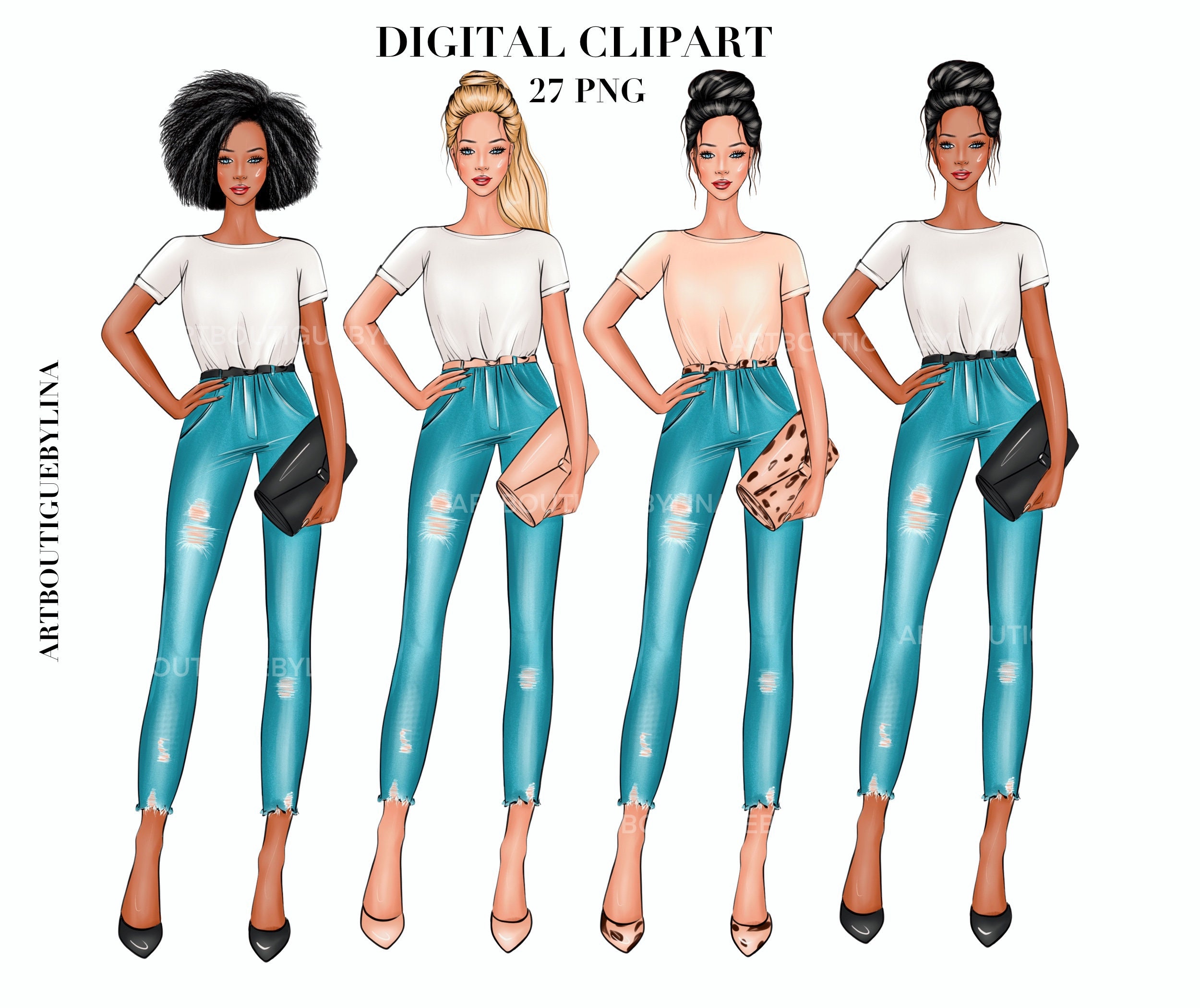 Fashion Girl Clipart African American Clipart Afro Girls - Etsy