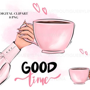 Drink Cozy Digital Clipart, Cute Coffee Clipart PNG, Cappuccino Clipart ...