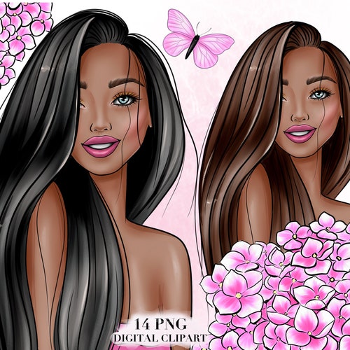 Spring Summer Clipart Printable Art Girl With Flowers - Etsy