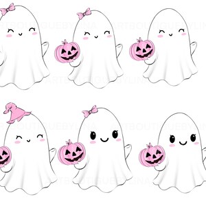 Pink Halloween Ghost Clipart - Digital Illustration of Ghost With Pink ...
