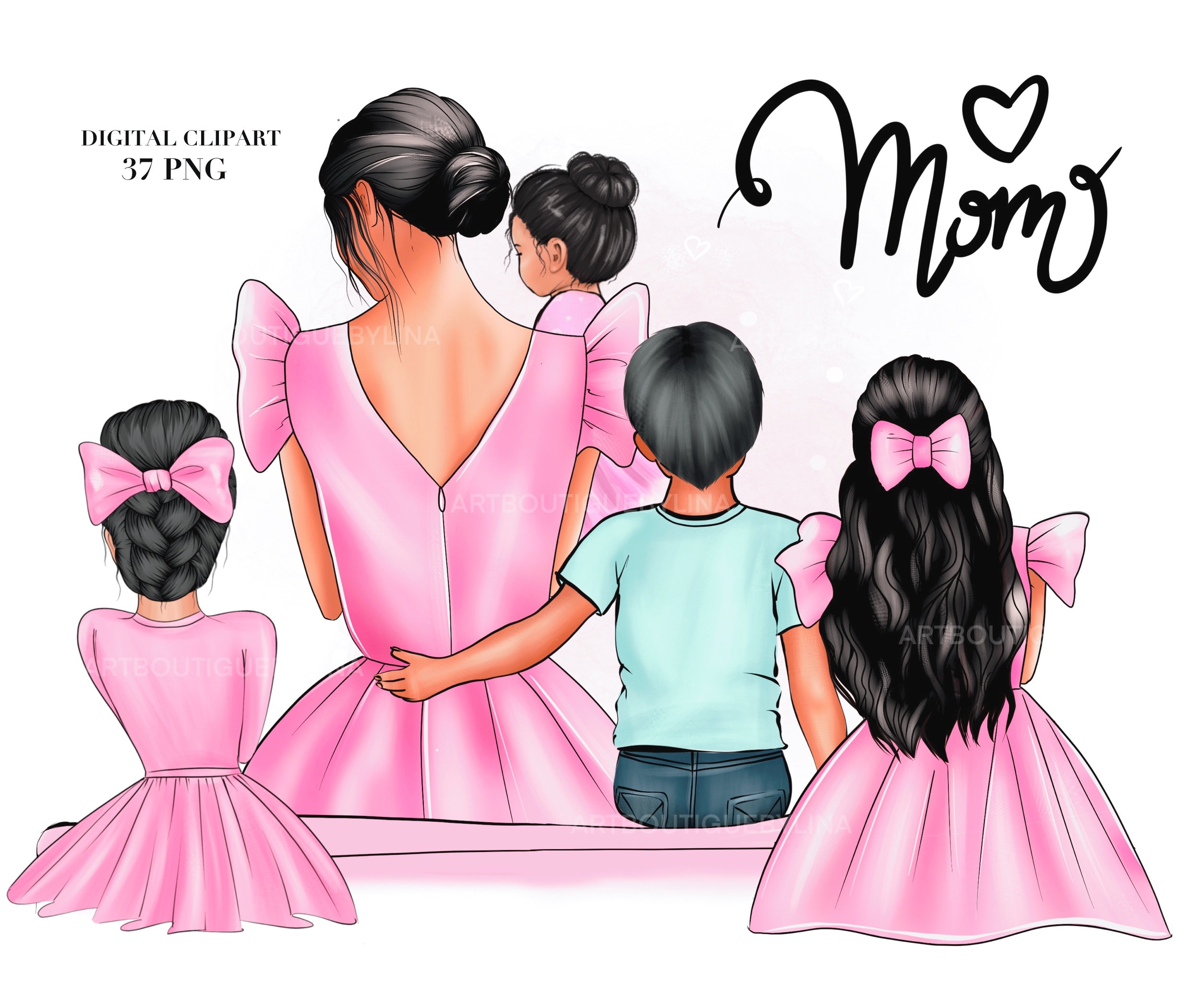 Mother Daughters and Son Clipart Mom 3 Girls Clipart and 1 | Etsy