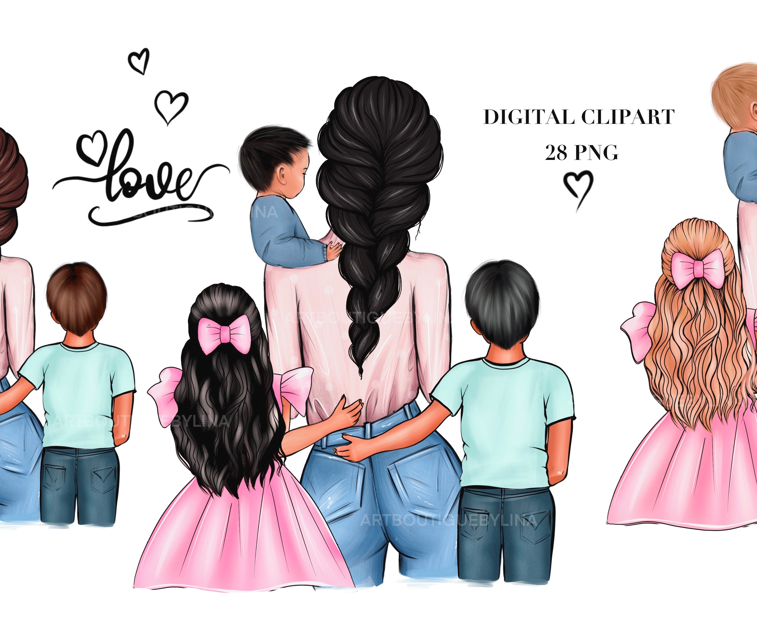Mother Daughter and Two Sons Clipart Mom 3 Kids Clipart Mom - Etsy