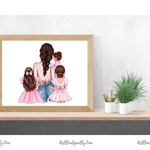 Mother & Three Daughters Clipart: Mom and Kids Illustration (digital ...