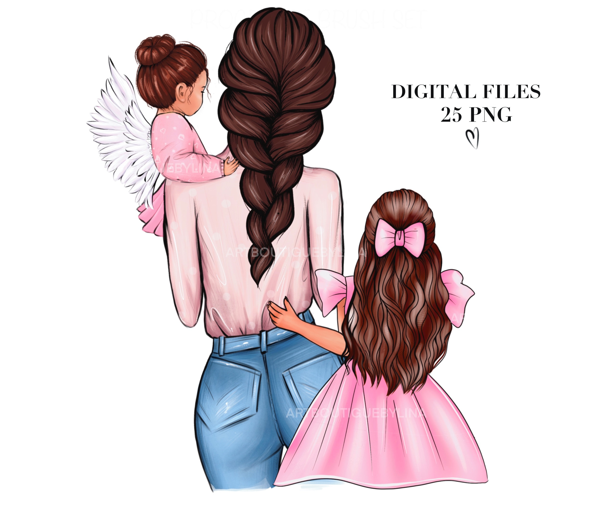 Mother Daughters Clipart: Mom Angel Baby Girl Illustration (25 PNG ...