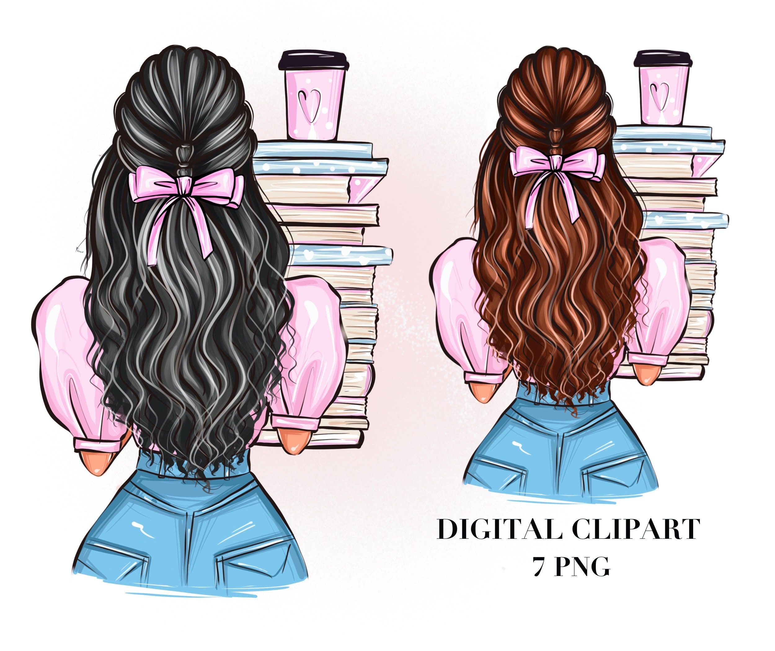 Bookworm Clipart I Love Books Clipart Books Clipart Girl - Etsy UK