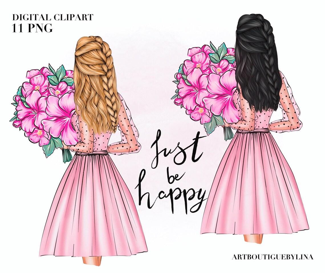 Spring Summer Clipart Girl With Flowers Fashion Girl - Etsy