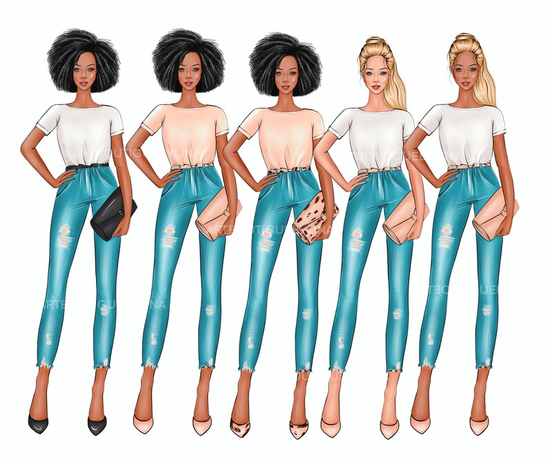 Fashion Girl Clipart African American Clipart Afro Girls - Etsy