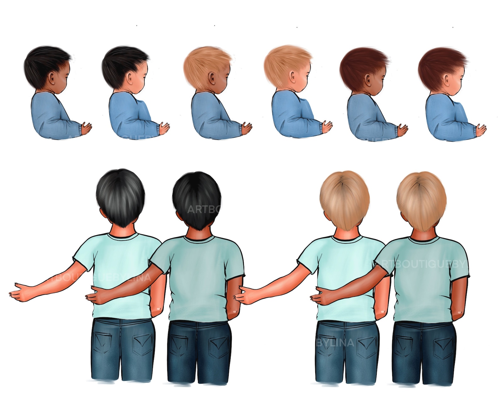 Mother Daughter and Two Sons Clipart Mom 3 Kids Clipart Mom - Etsy