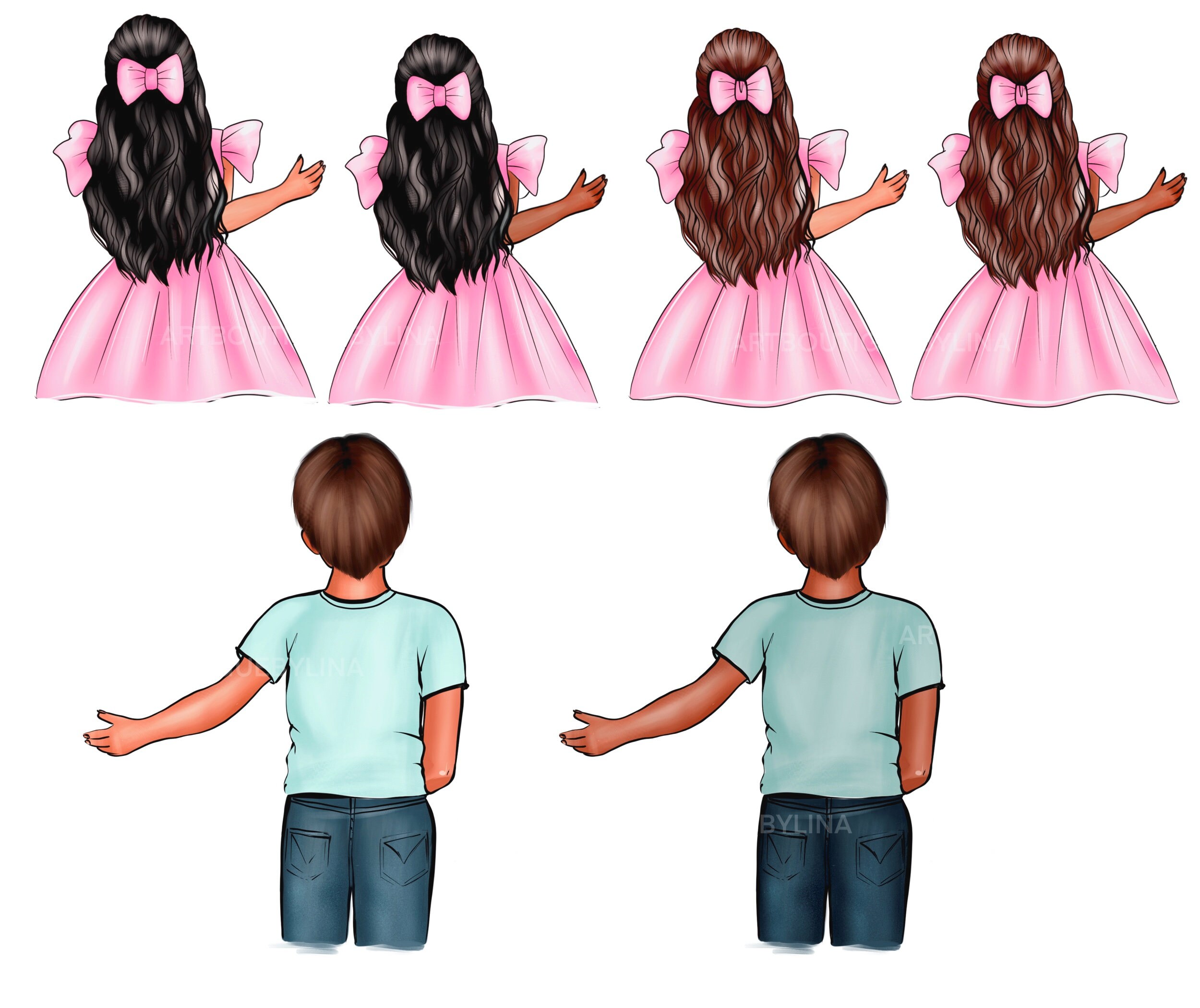 Mother Daughter and Two Sons Clipart Mom 3 Kids Clipart Mom - Etsy