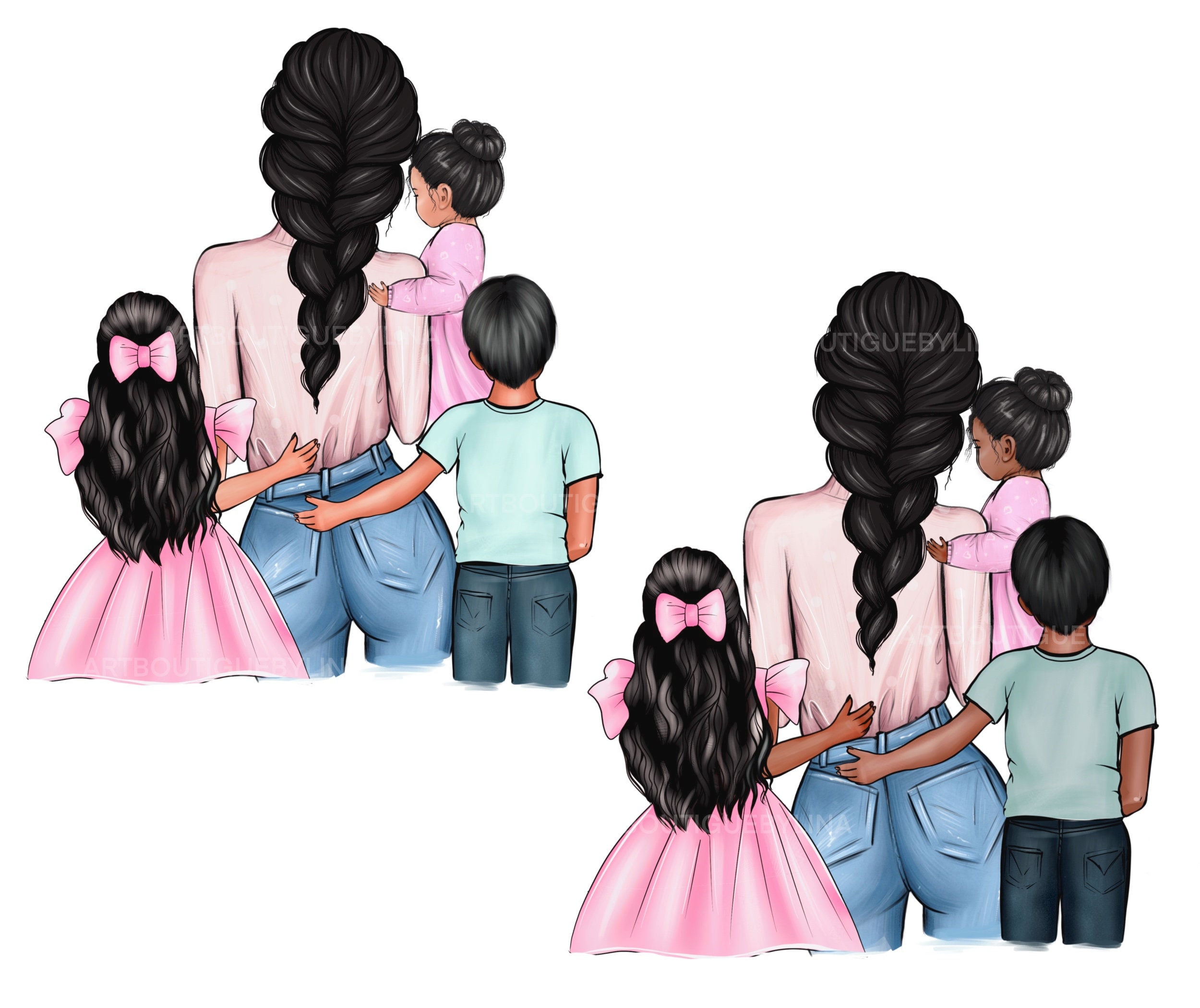 Mother Two Daughter and Son Clipart Mom 3 Kids Clipart Mom - Etsy