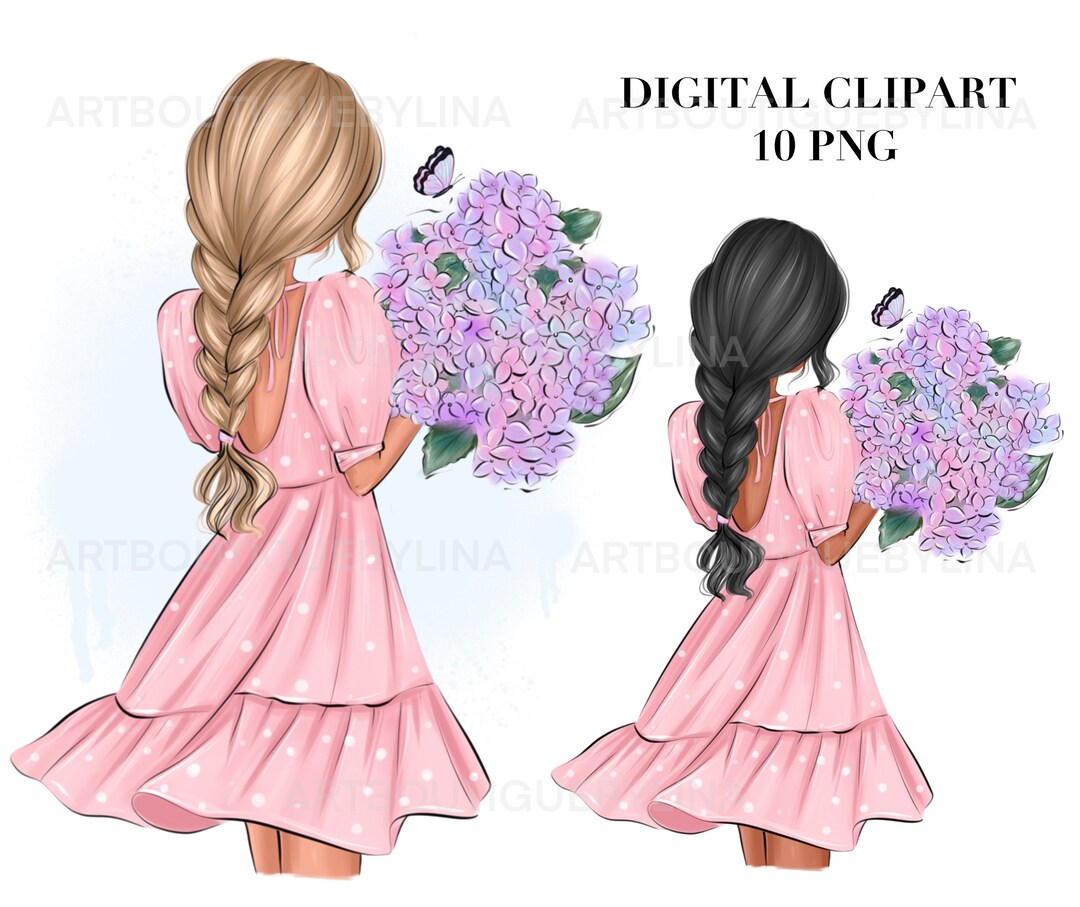 Girl With Flowers Clipart: Summer Spring PNG (digital Download ...