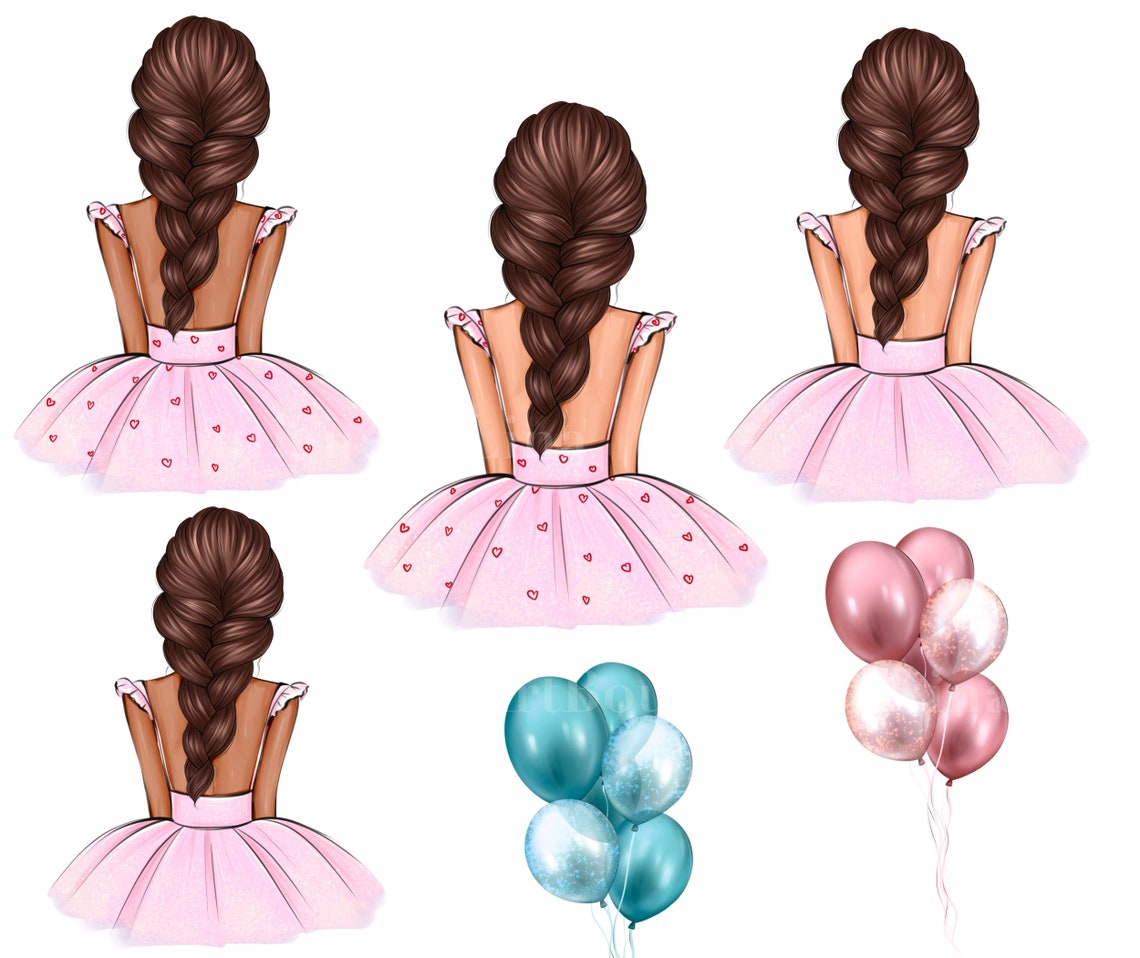 Birthday Party Girl Clipart: Fashion Illustration (PNG Digital Download ...