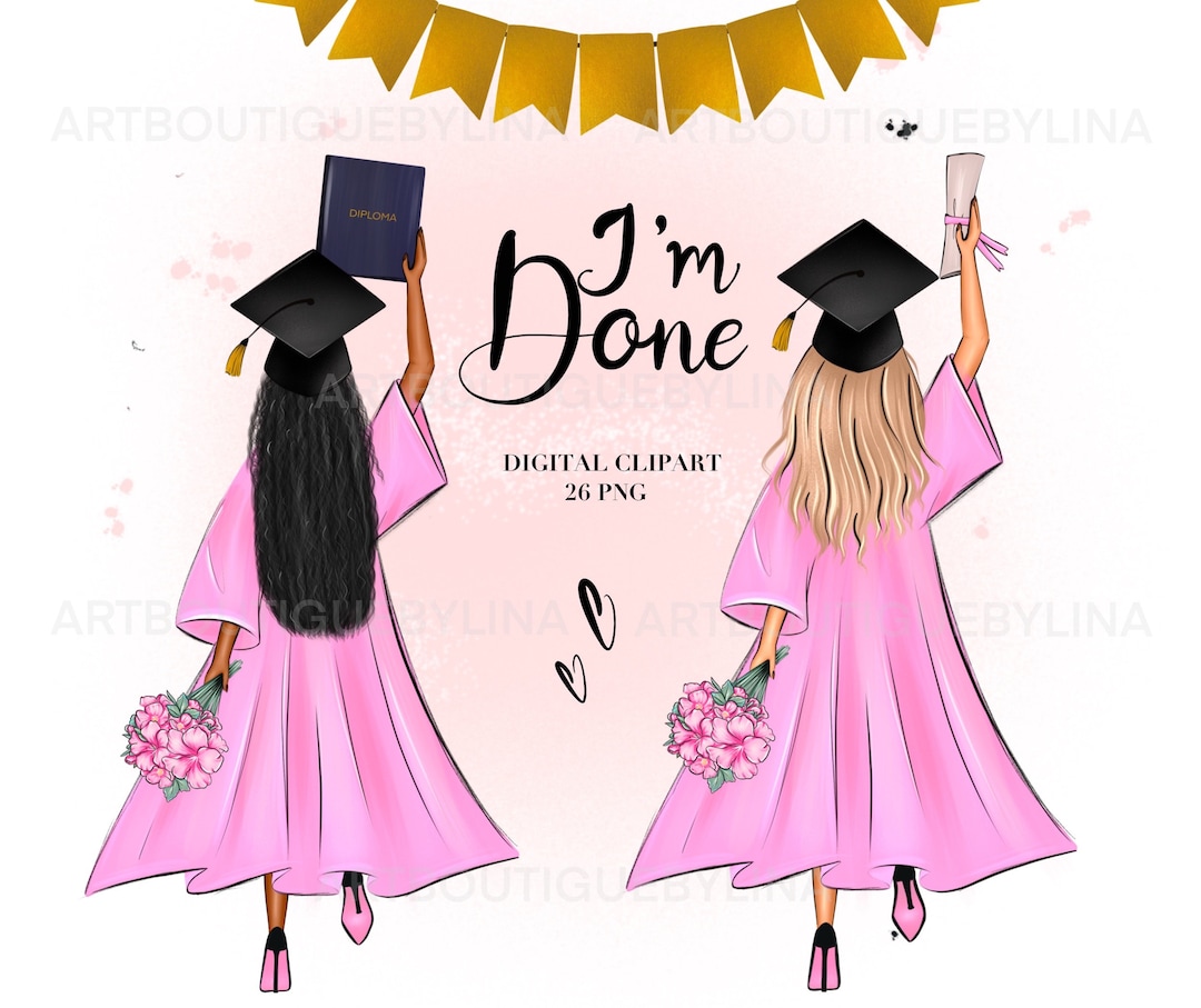 Graduation Girls Pink Clipart, Graduation Clipart, Grads Friends ...