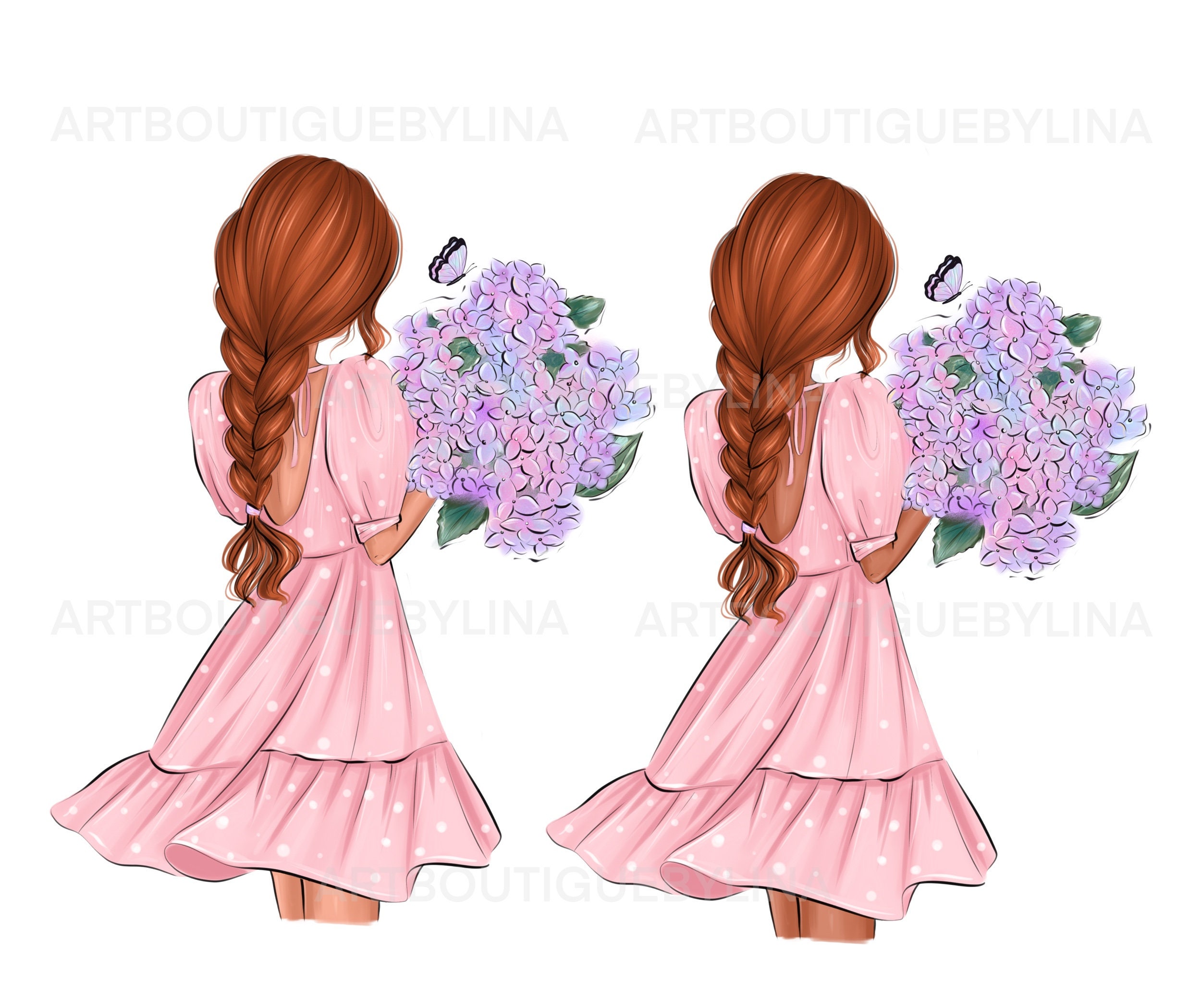 Girl With Flowers Clipart: Summer Spring PNG (digital Download ...