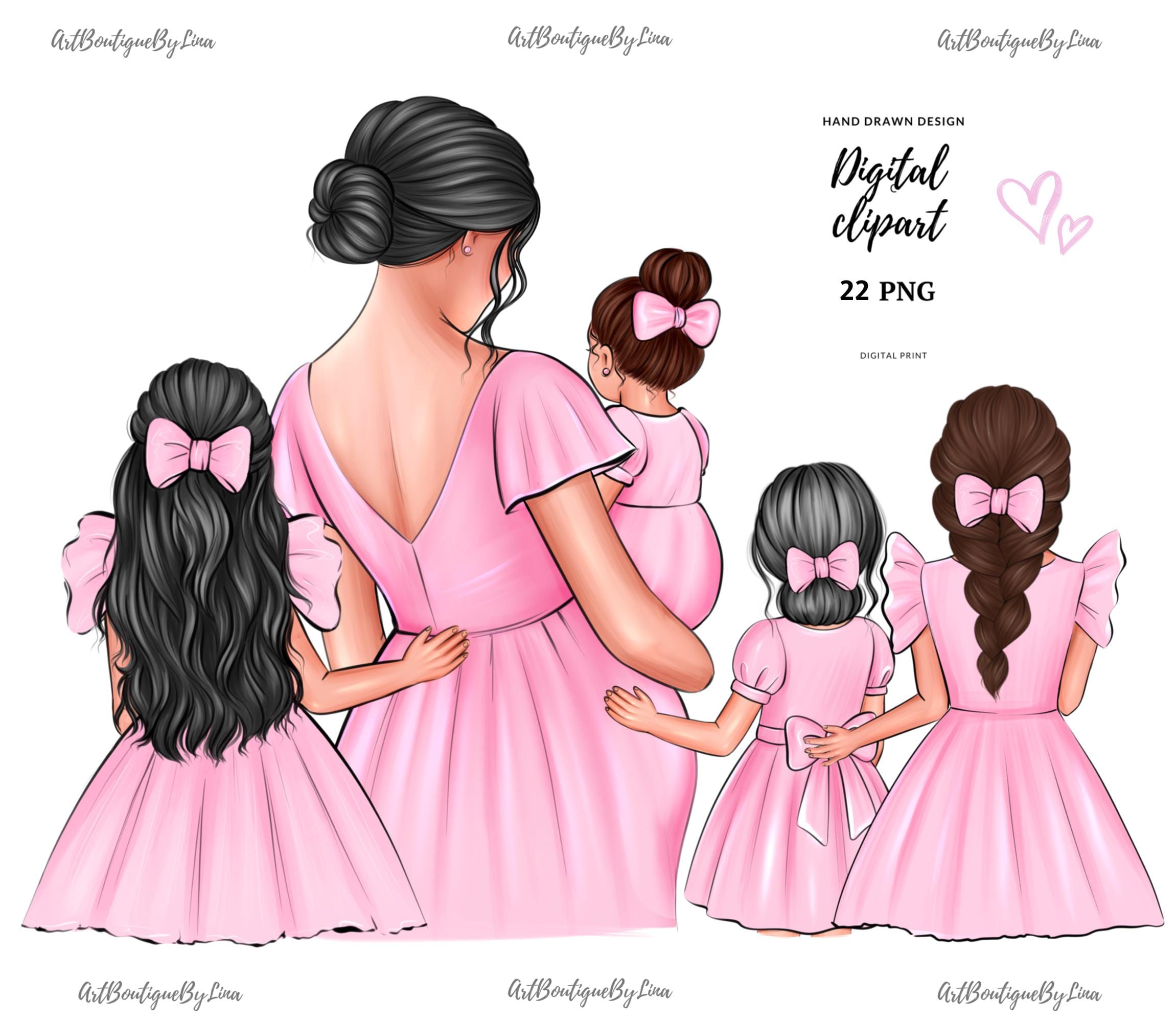 Mother & 4 Daughters Clipart: Family Portrait Creator (PNG) - Etsy